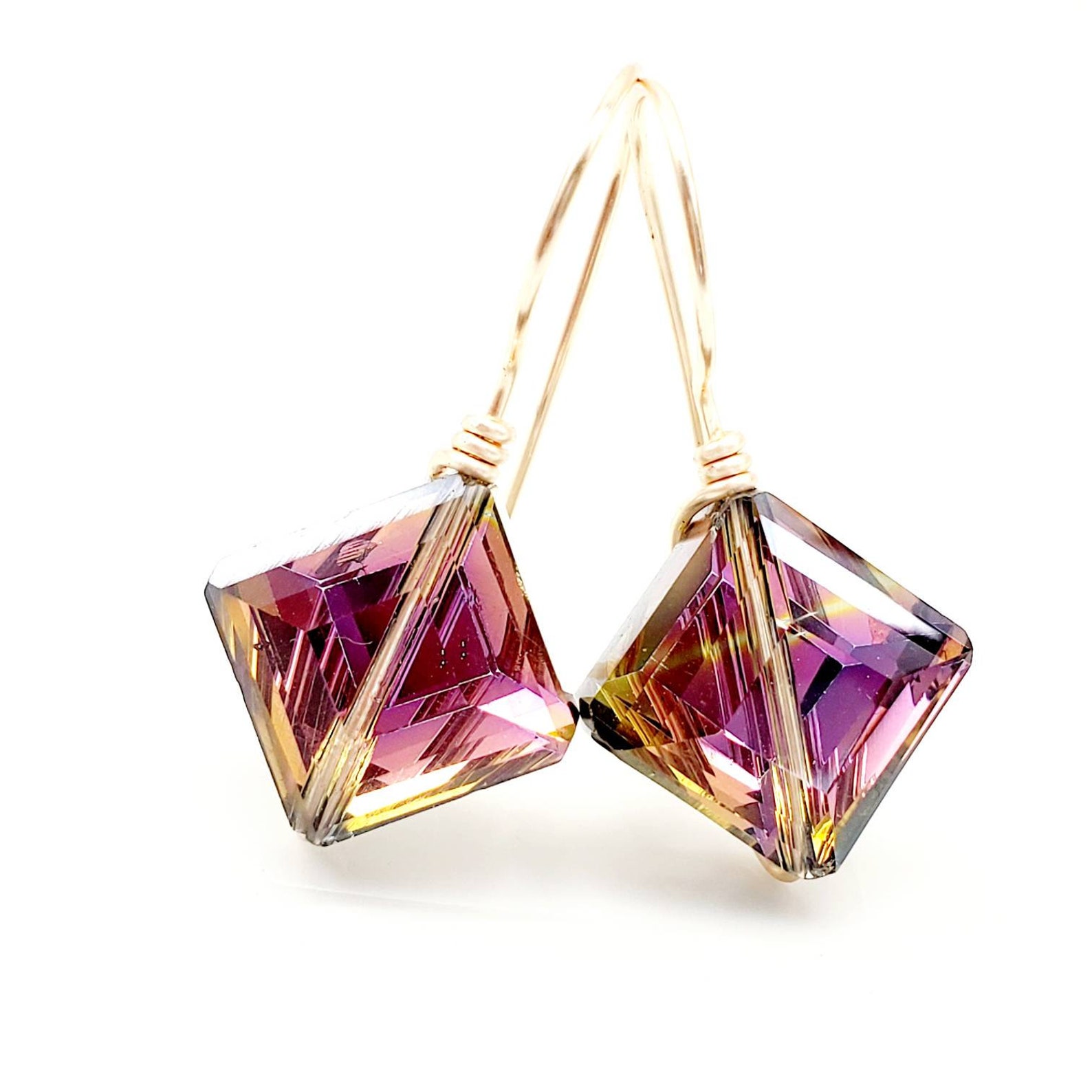 Rhombus Crystal Earrings Asymmetrical Earrings Semi Precious - Etsy