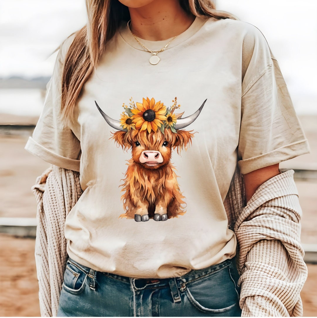 Highland Cow Shirt, Heifer Shirt, Cow With Flowers, Western Shirt ...