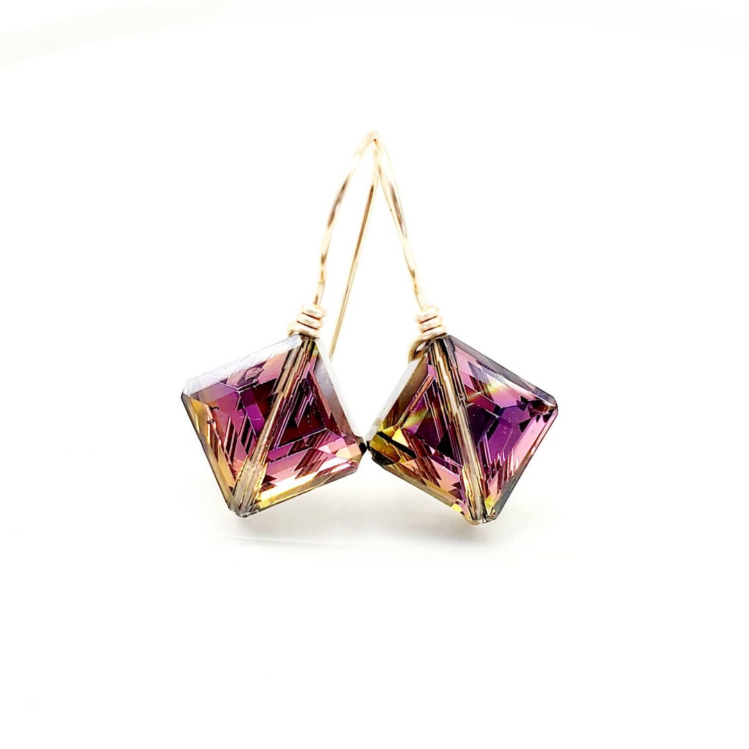Rhombus Crystal Earrings, Asymmetrical Earrings, Semi Precious Stone ...