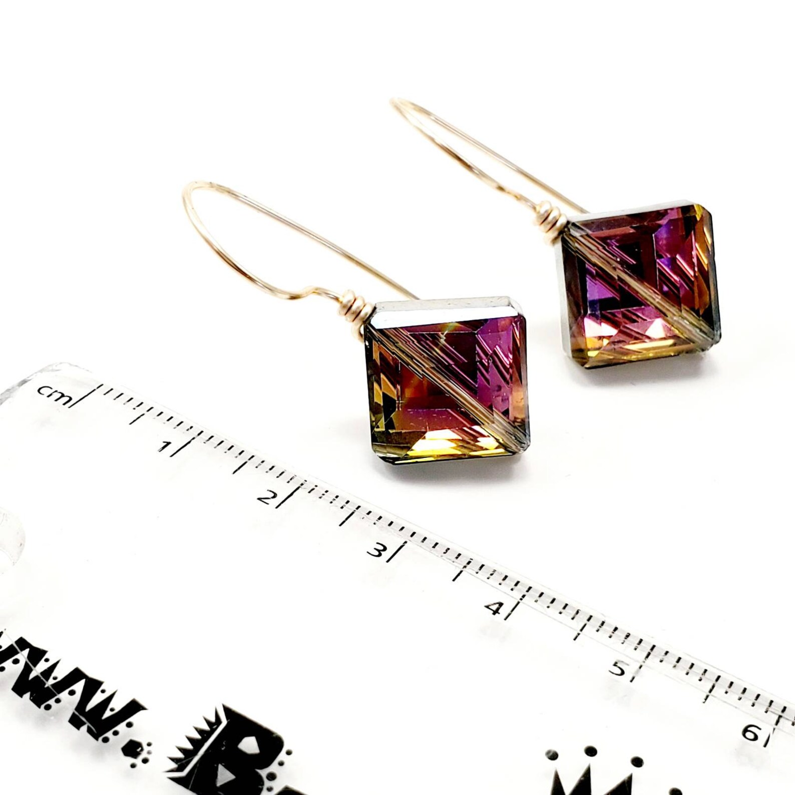 Rhombus Crystal Earrings Asymmetrical Earrings Semi Precious - Etsy