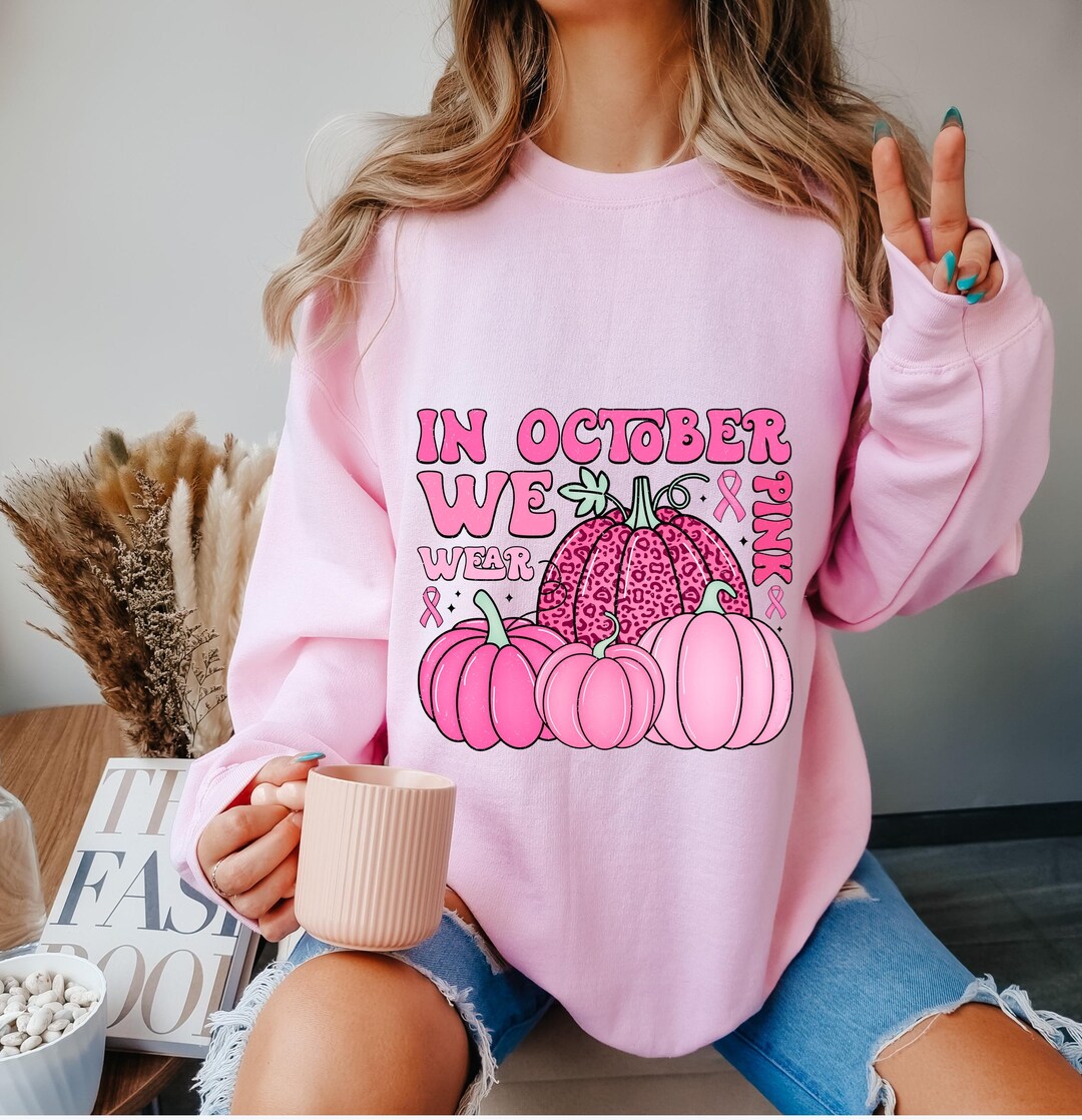 In October We Wear Pink Shirt, Pink Pumpkin Shirt, Breast Cancer Shirt ...