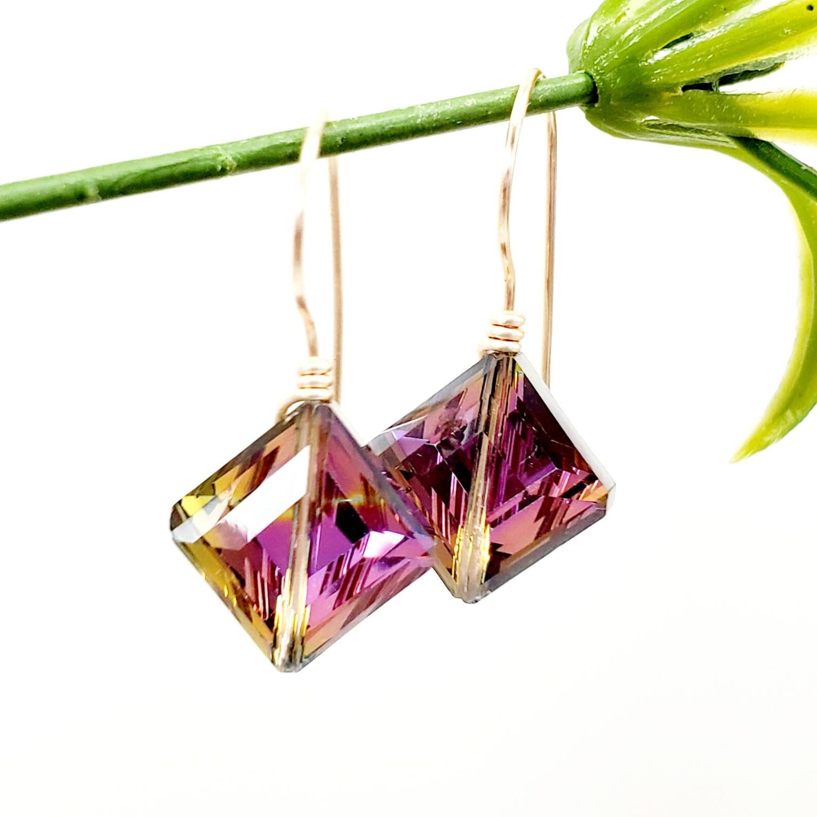 Rhombus Crystal Earrings Asymmetrical Earrings Semi Precious - Etsy