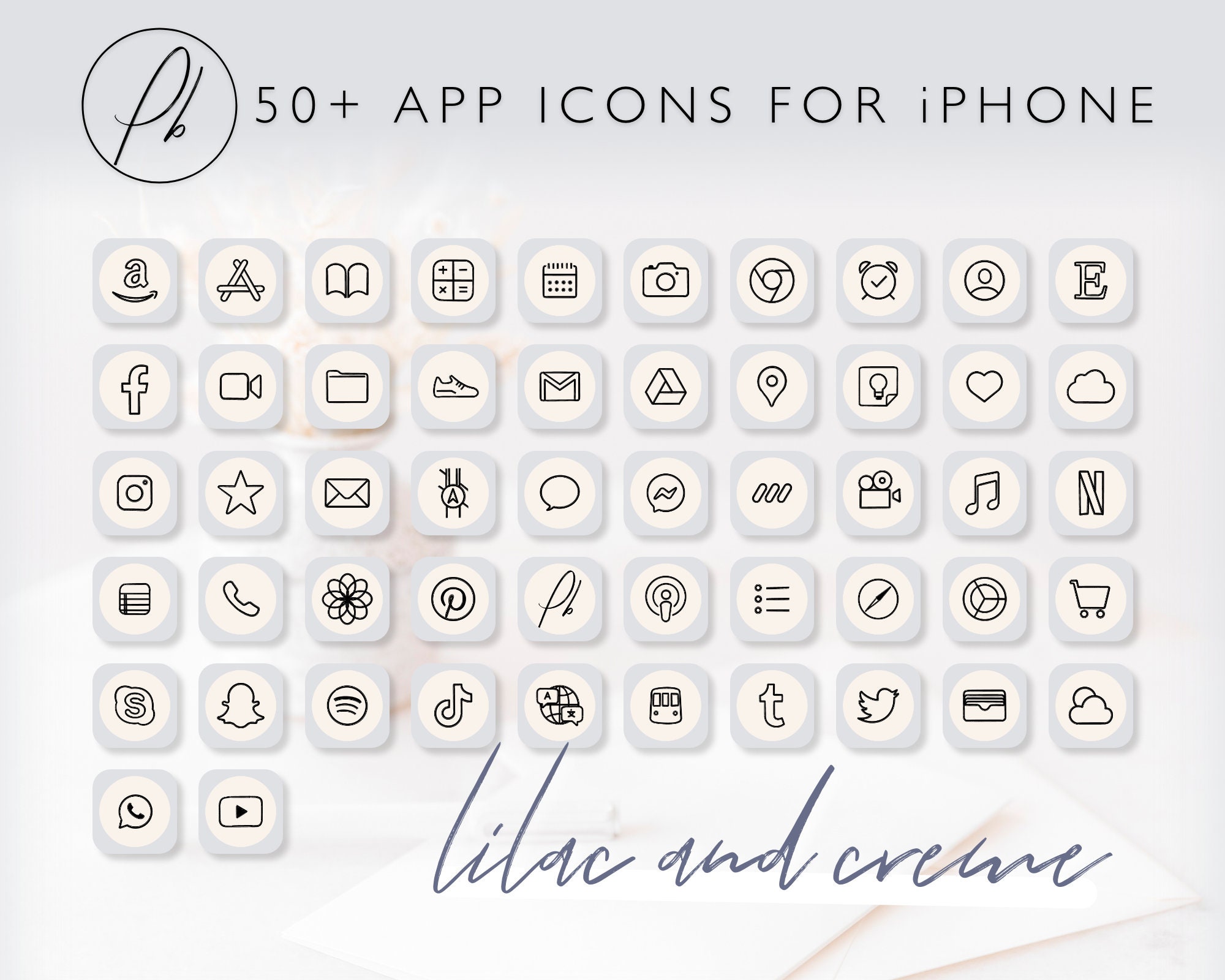 App Icons for iPhone Ios With Wallpaper| Beige Creme, Lilac Violet ...