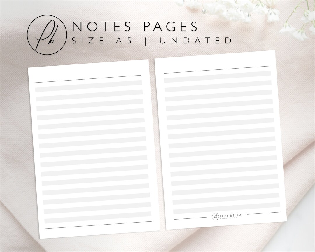 A5 Notes Pages Lined Stiped | Printable Inserts | Filofax, Traveler's ...