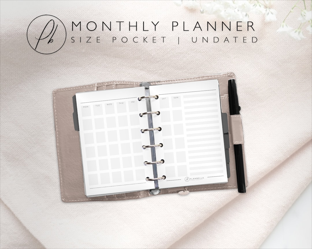 Pocket Monthly Planner | Printable Inserts | Traveler's Notebook, Ring ...
