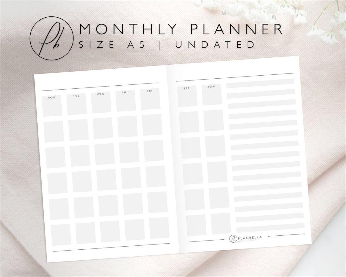 A5 Monthly Planner Printable Inserts Traveler's - Etsy