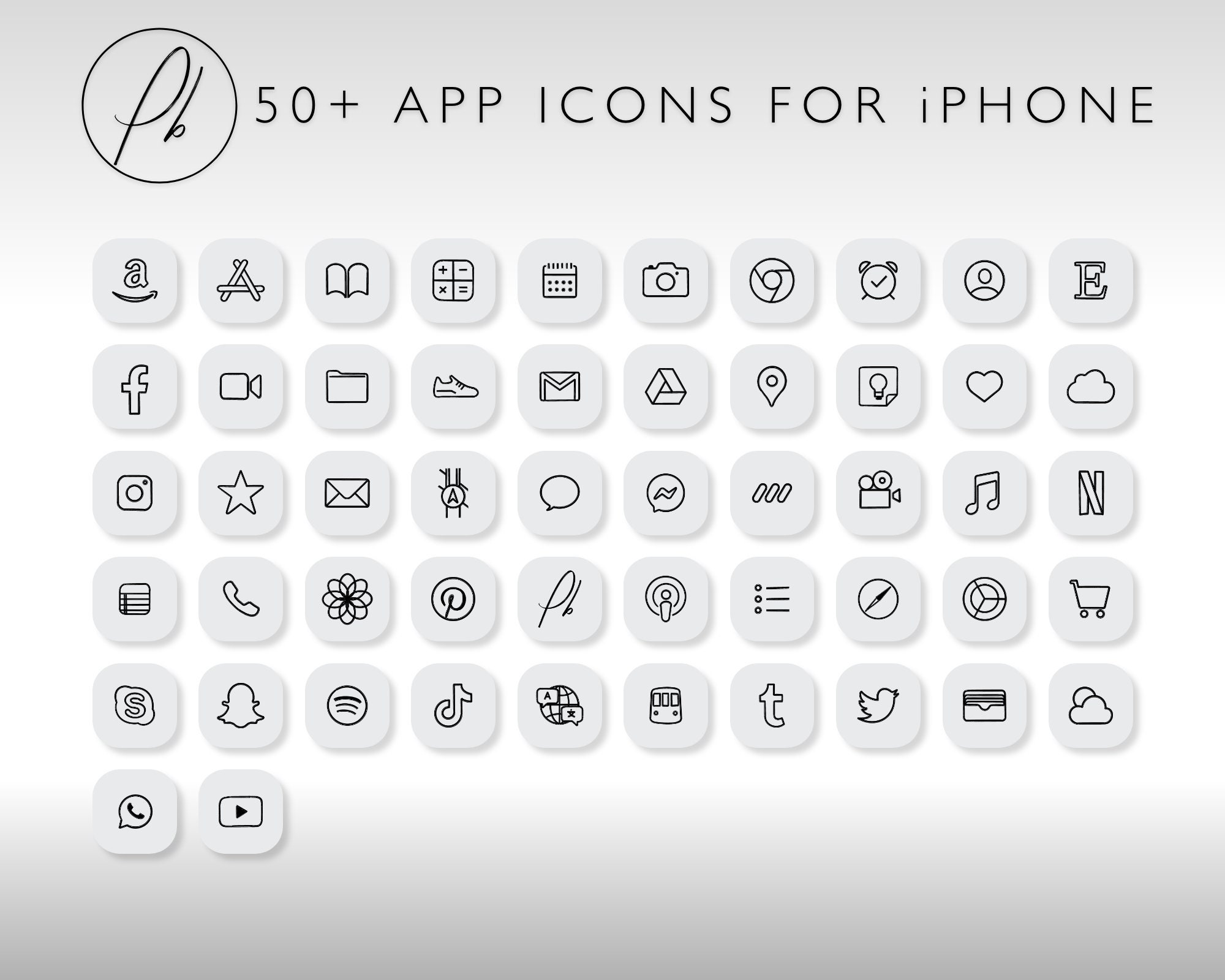 App Icons for Iphone Ios14 Silver Grey Monochrome Light | Etsy