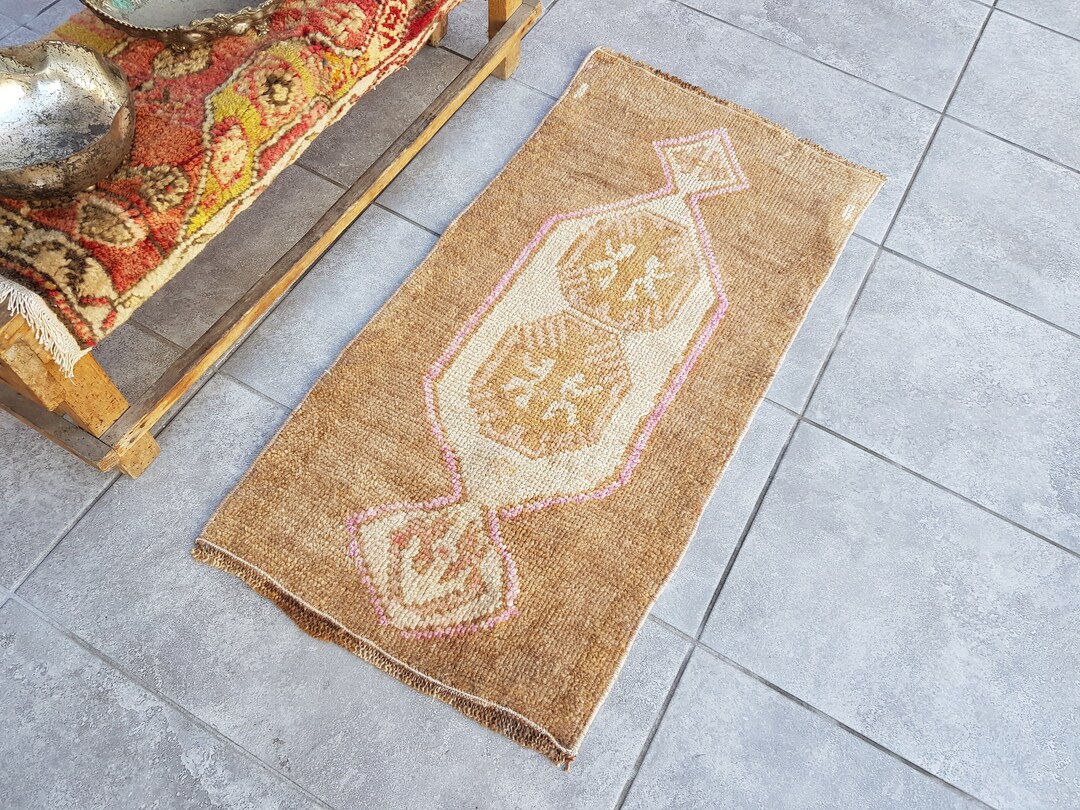 Brown Pink Rug, Outdoor Rug, Frontdoor Rug, Oushak Door Mat, Farmhouse ...