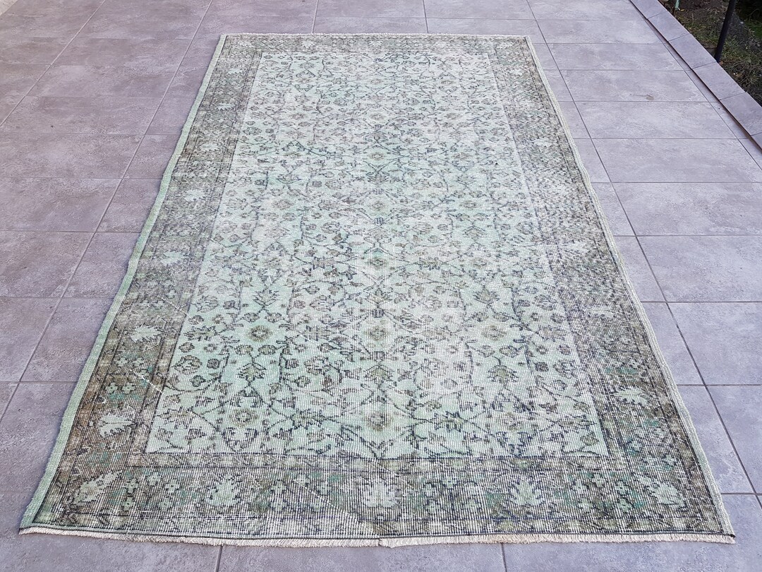 Floral Rug, Pastel Green Rug, Water Green Rug, Dining Room Rug, Muted ...