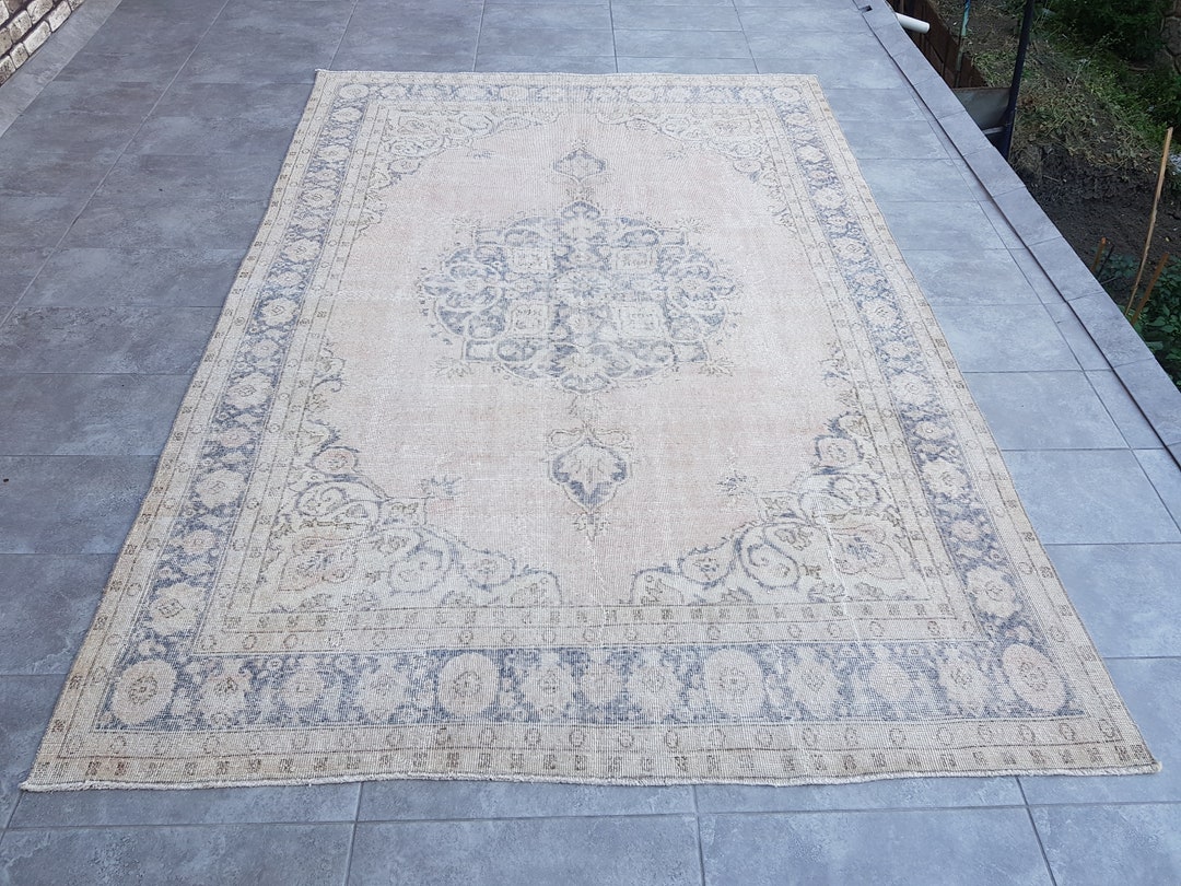 7x10 Pink Blue Vintage Rug, Living Room Rug Pink, 7x10 Area Pink Rug ...