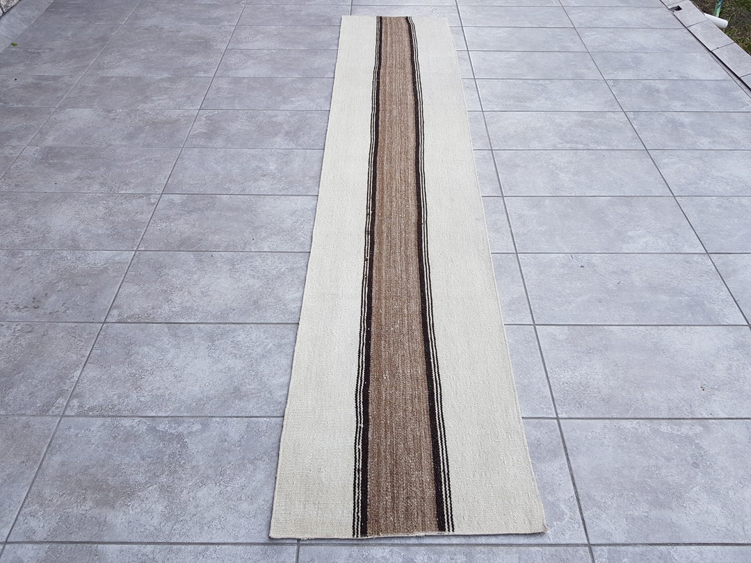 Vintage Cream Brown Runner Rug, 2x9 Cotton Rug, Diningroom Rug ...