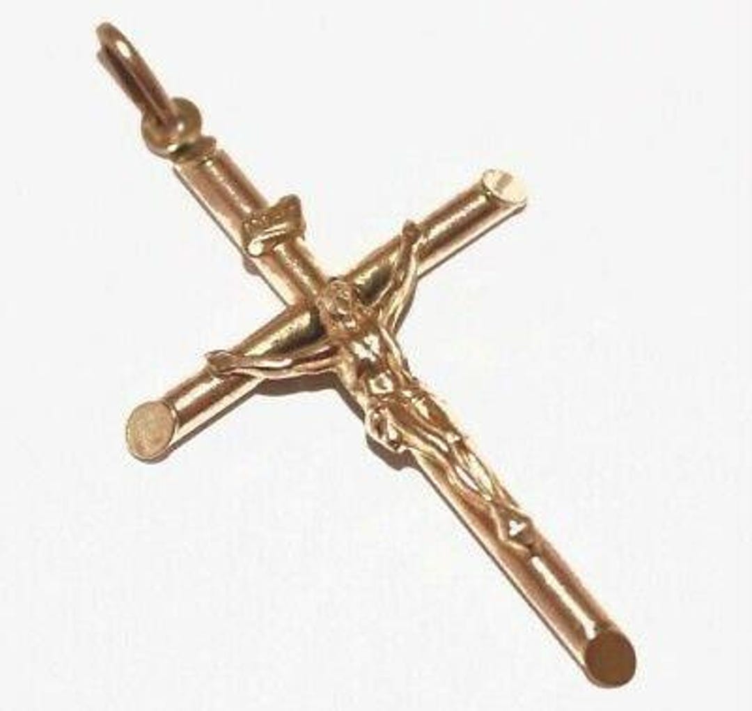 Large Italian 9k Gold Crucifix Cross Vintage Pendant, Signed Uno A Erre ...