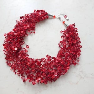 Red Sequin Necklace, Bright Necklace, Multistrand Elastic Necklace ...