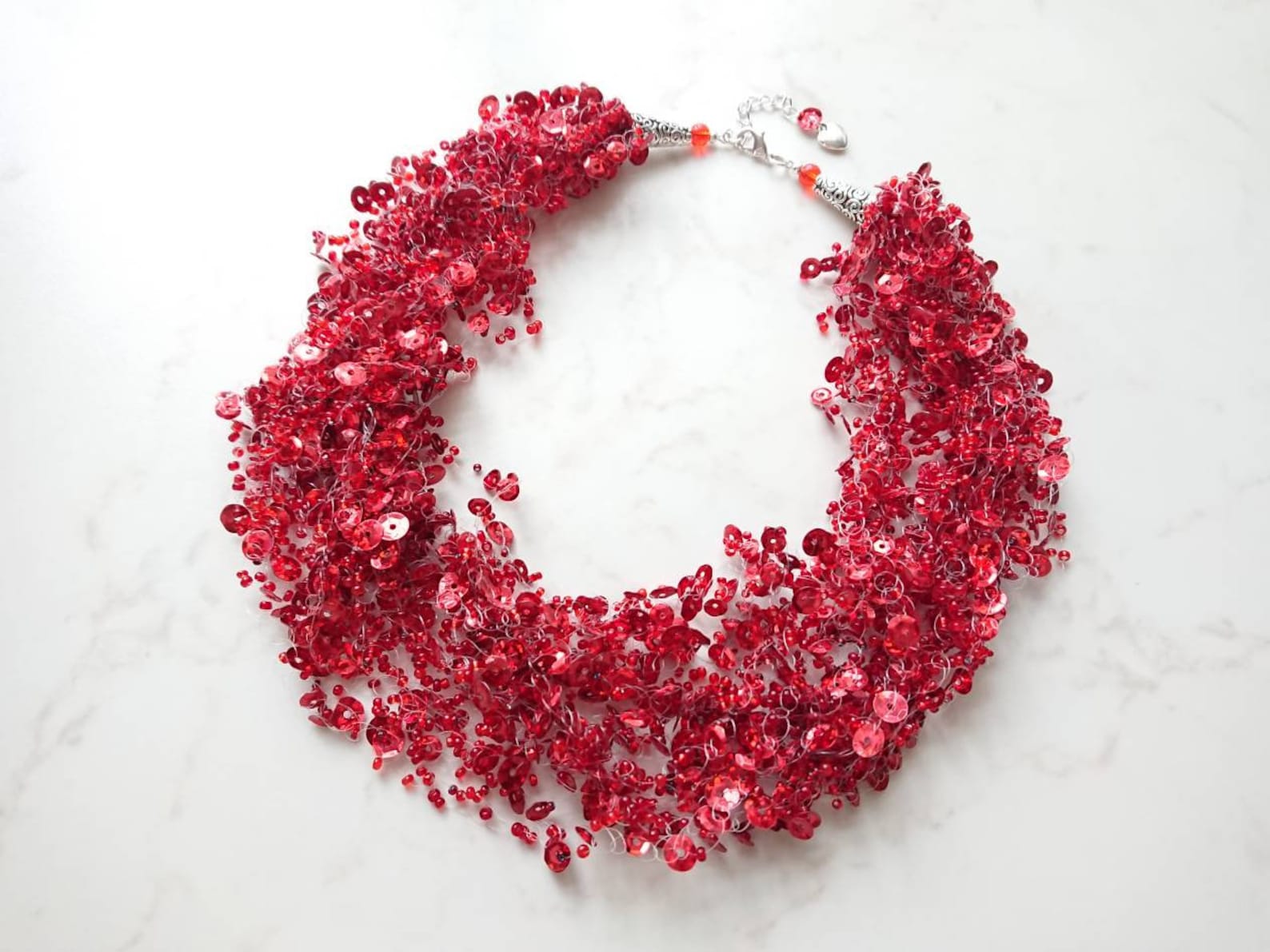 Red Sequin Necklace, Bright Necklace, Multistrand Elastic Necklace ...