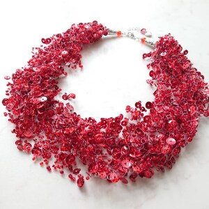 Red Sequin Necklace, Bright Necklace, Multistrand Elastic Necklace ...