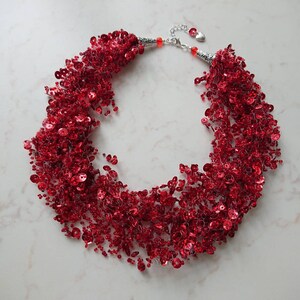 Red Sequin Necklace, Bright Necklace, Multistrand Elastic Necklace ...