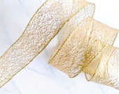 Items similar to Gold wired mesh ribbon, gold wired net ribbon, glitter ...