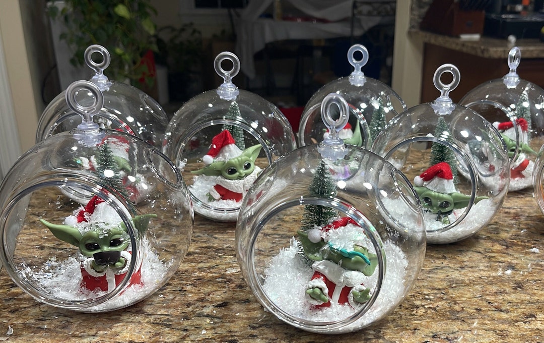Christmas Santa Themed Baby Yoda Terrarium Globe Ornaments Handmade ...