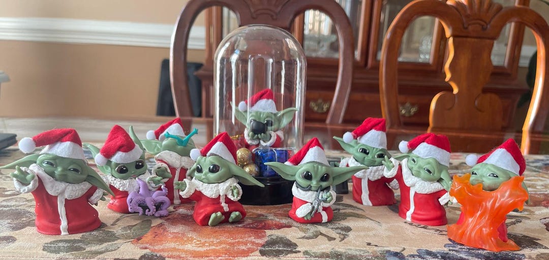 Christmas Santa Themed Baby Yoda Plastic Dome Centerpiece Handmade ...
