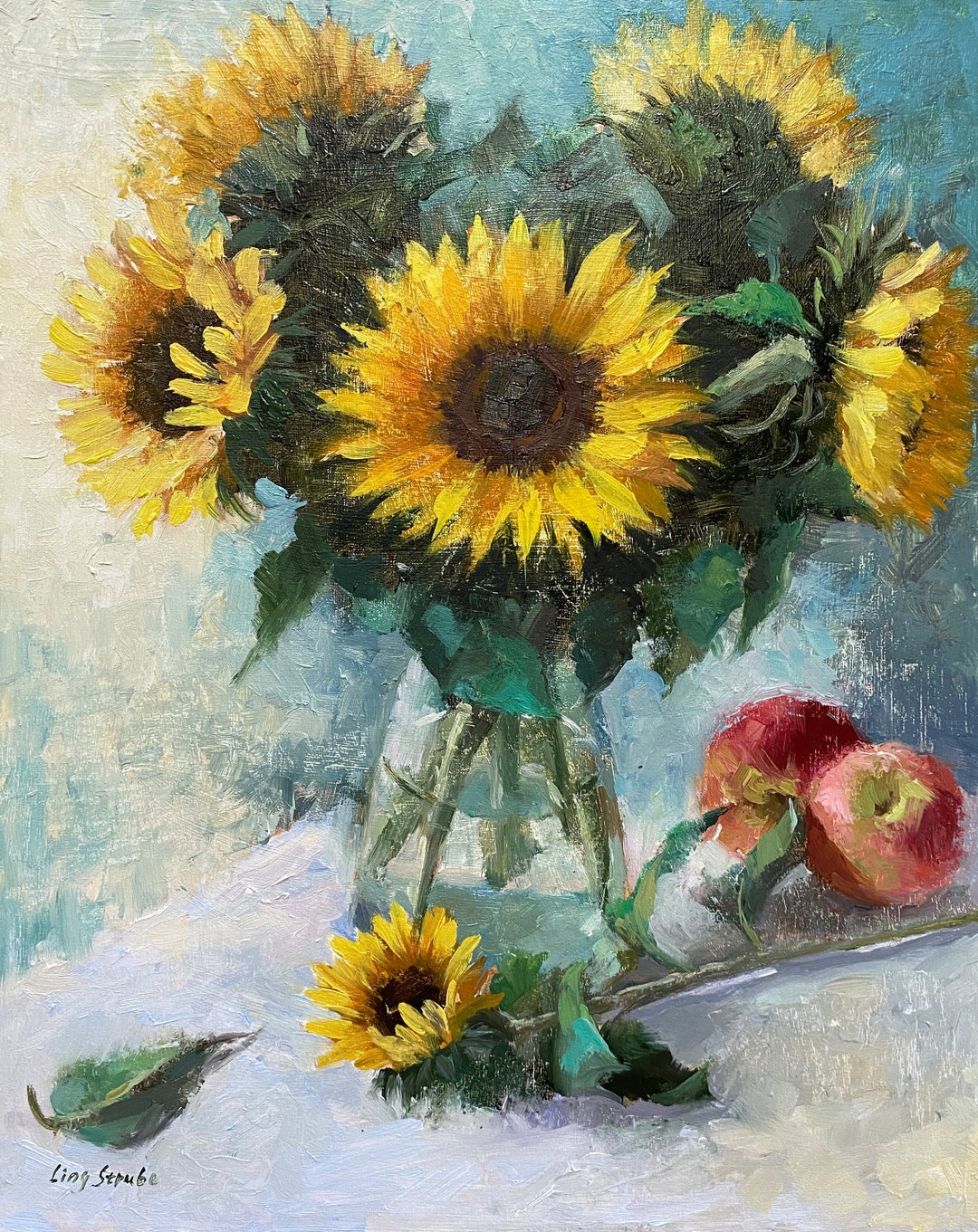 Sunflower Bouquet #5, Original Sunflower Impressionist Oil Painting - Etsy