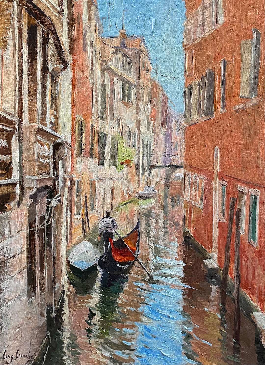 Stroll in Venice - #7, Original Impressionistic Venice Landscape Oil ...