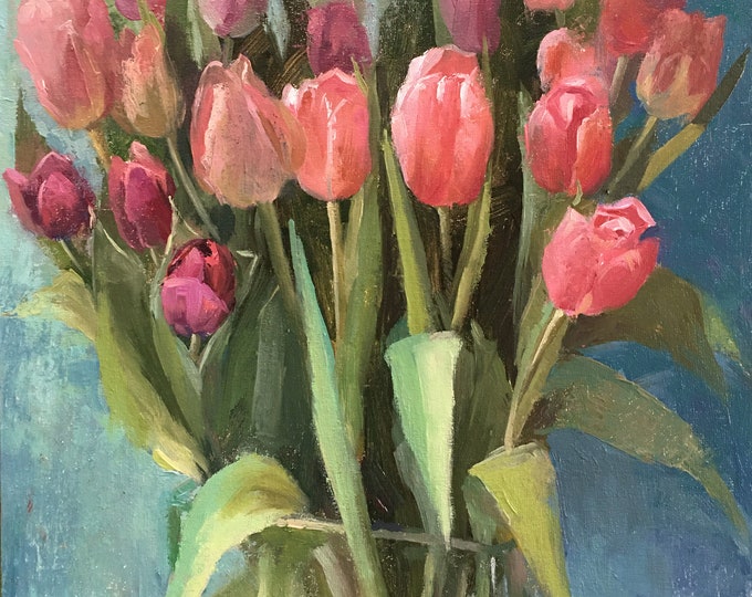 Spring Gift, Original Tulip Oil Painting, Tulip Flower on Canvas, - Etsy