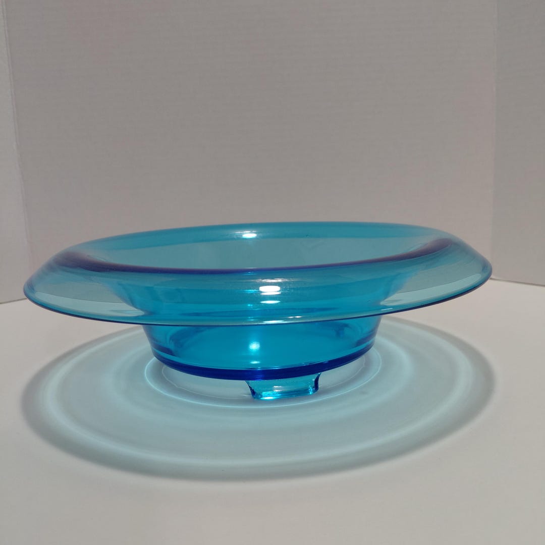 Vintage Blue Glass Flared Rim Bowl Centerpiece Footed Waterfall - Etsy