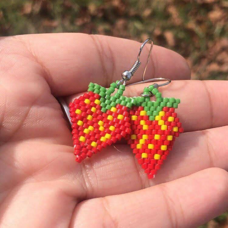 Red Strawberry Beaded earrings/Holiday Jewelry/ fruit jewelry