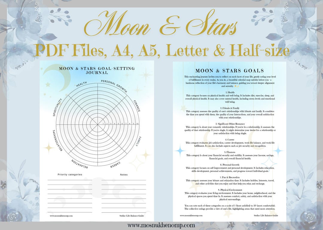 Moon & Stars Goal-setting Journal: Wheel of Life Planner (digital ...
