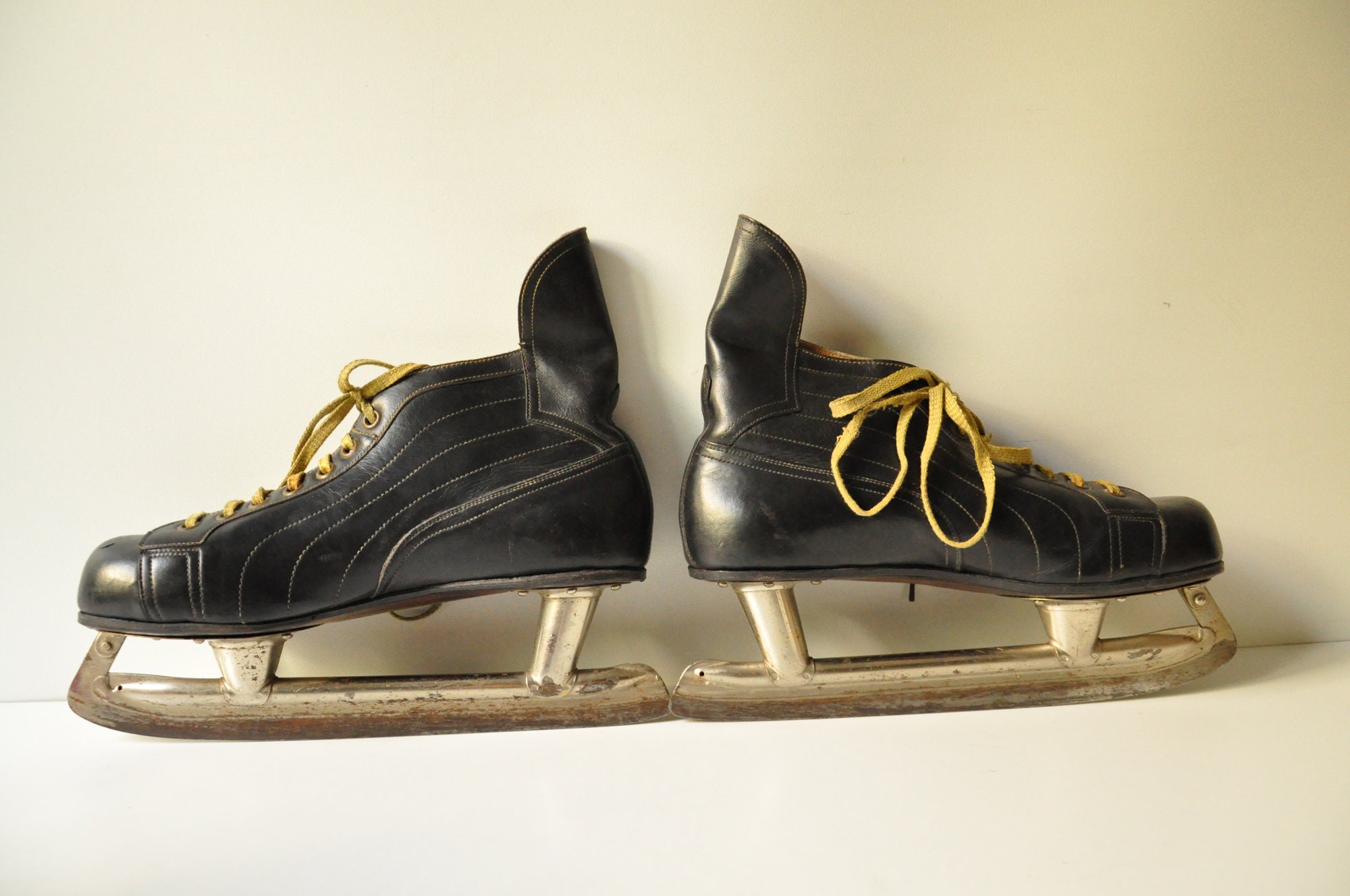 Antique Black Leather Ice Skating Shoes Men Leather Hockey | Etsy