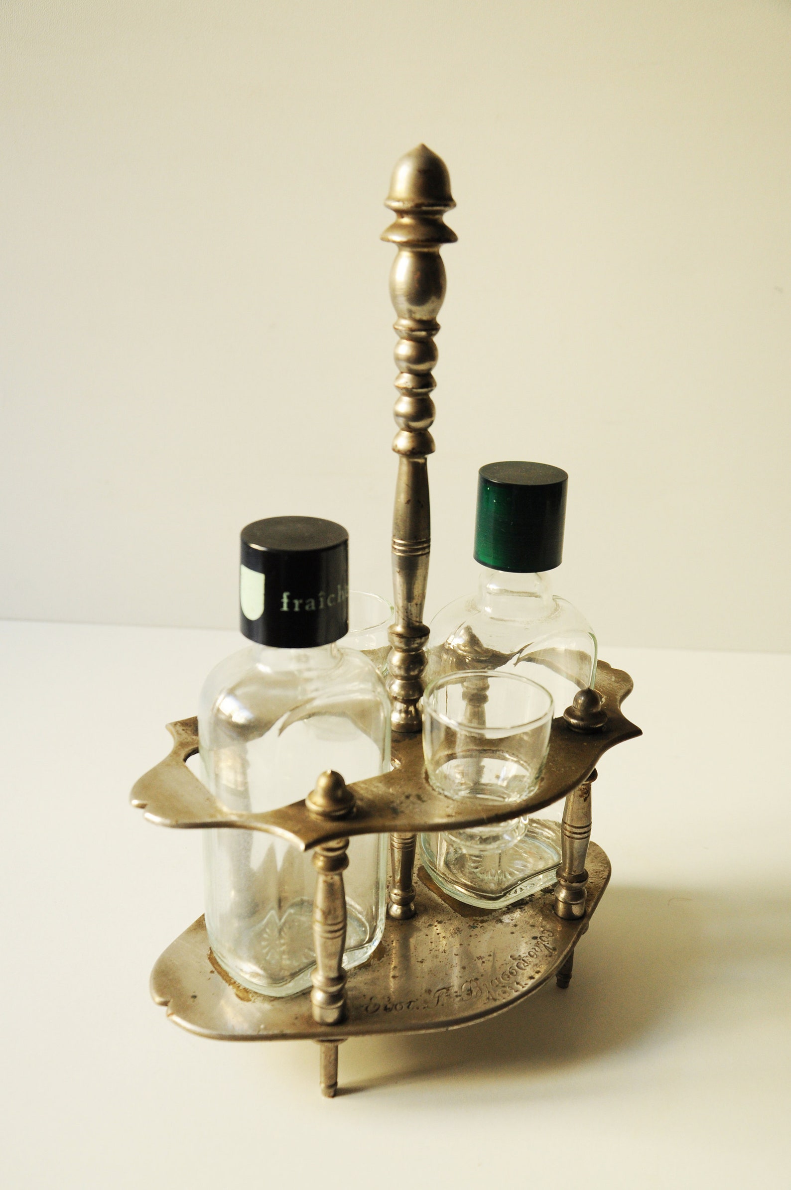 1921 Liqueur Serving Set Antique Handmade Metal Base Menthe Fraiche ...