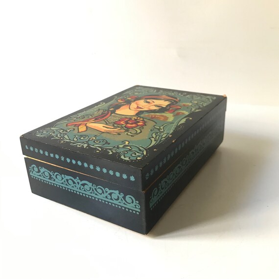 Vintage Soviet Wooden Box - Beautiful Lady Box - Jewe… - Gem