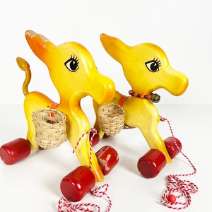 Vintage Kouvalias Yellow Donkeys Pull Toys - Set of Two - Made in ...