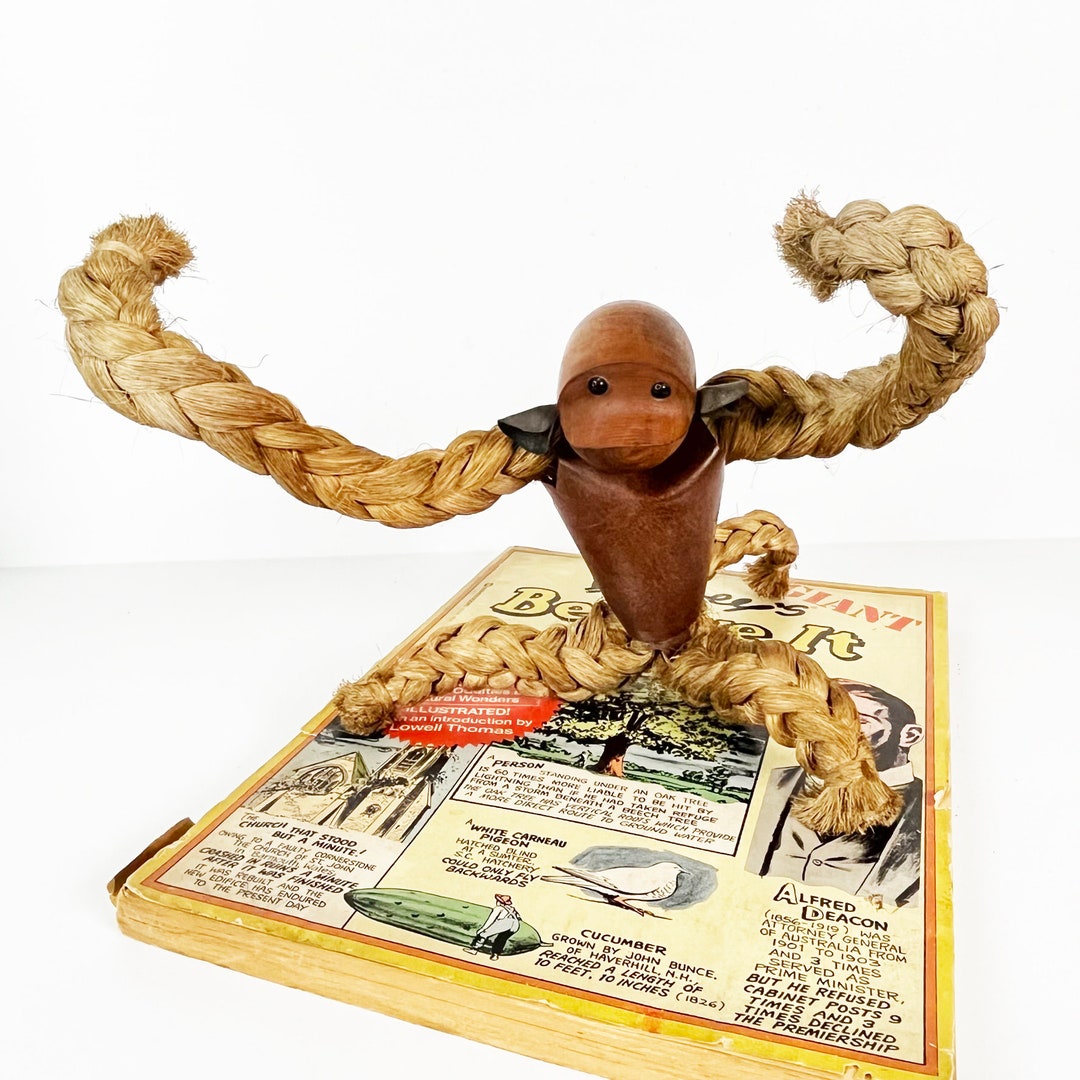 Vintage Rope Straw Monkey Wood Leather Straw Large Flexible Monkey ...