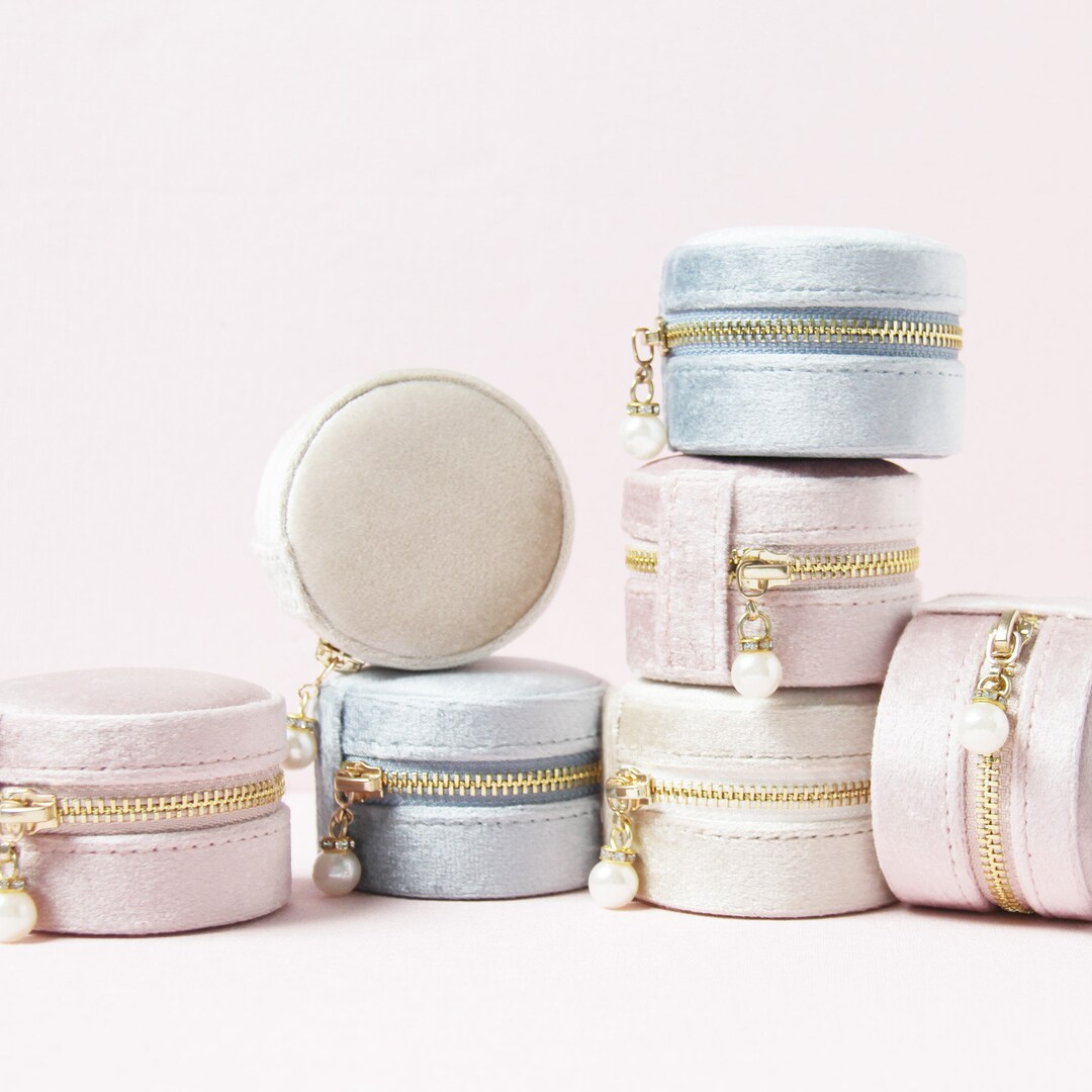 Small Round Velvet Jewellery Box With Pearl Detail, Perfect Bridesmaids ...