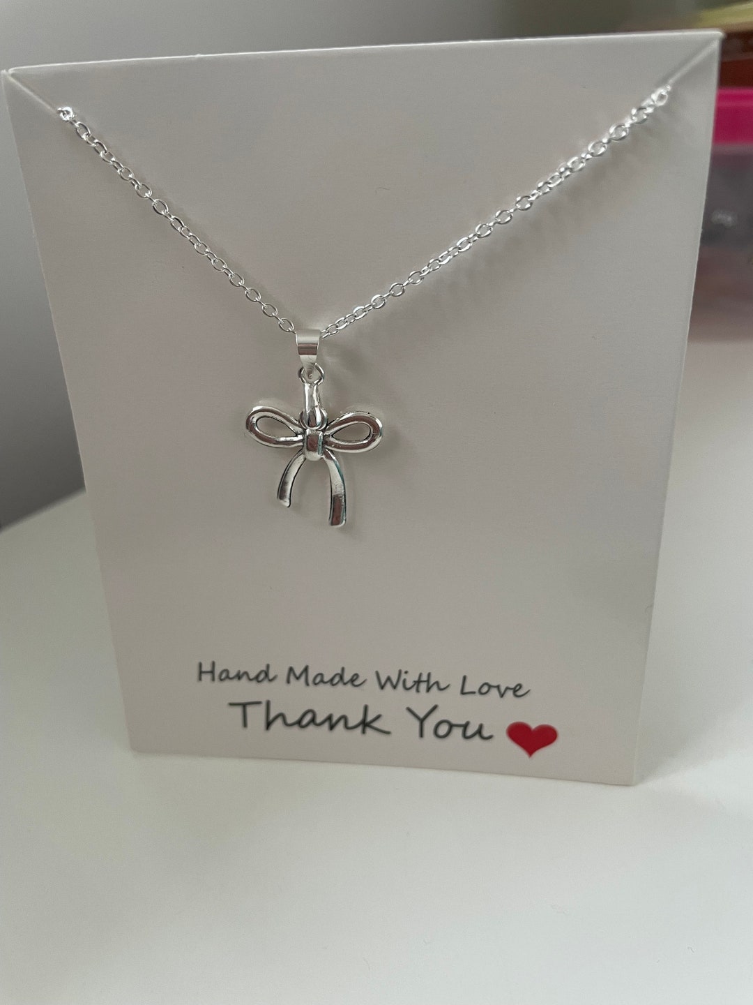 Silver Bow 18 Inch Necklace Silver Plated Chain Jewellery Gift Antique ...