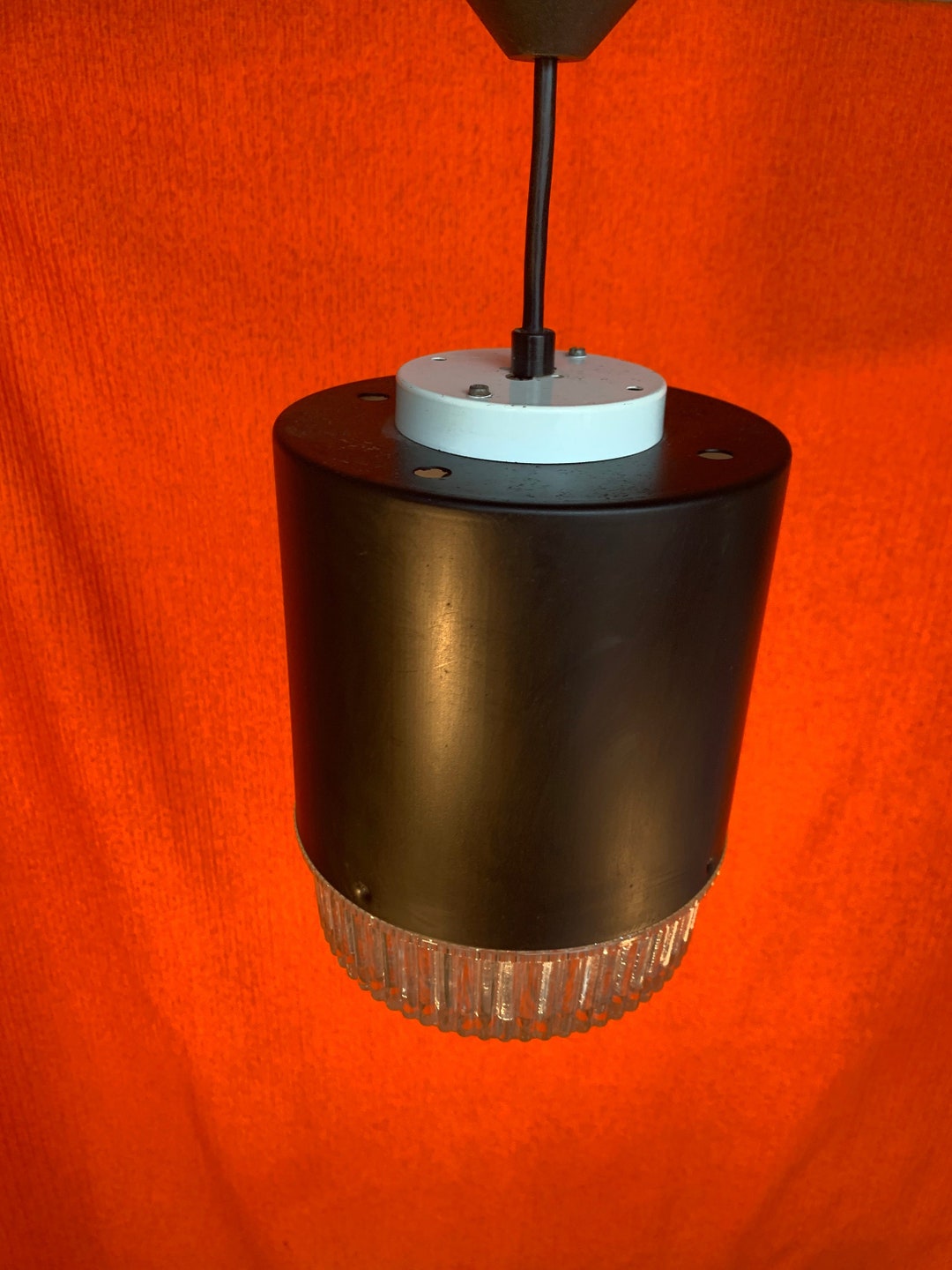1960s 70s Black Metal Tube Lamp With Processed Glass Mid Century ...
