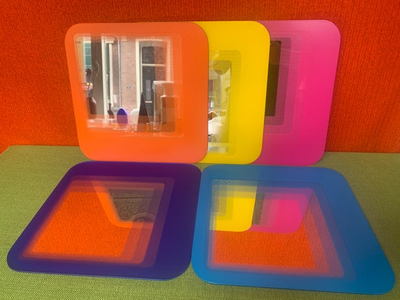 Vintage 90s Mirror Plate in Retro 70s Style Square Wall - Etsy