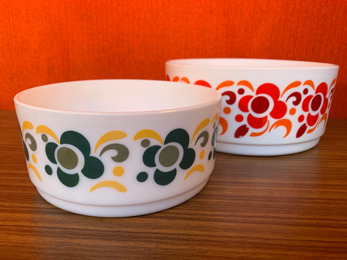 1960s 1970s Arcopal Bowls With Rare Pattern of Flowers Knorr - Etsy