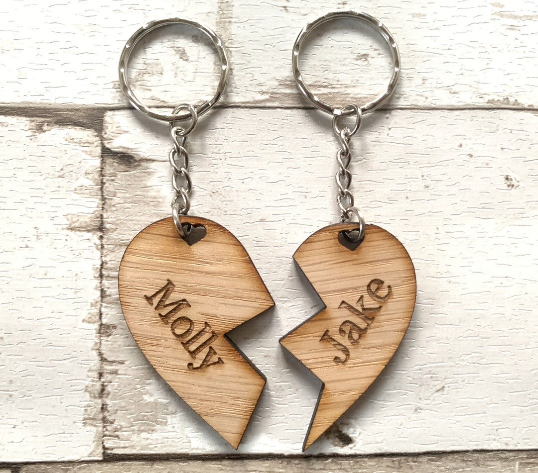 Personalised Wooden Heart Keyring With Engraved Names Can Be - Etsy