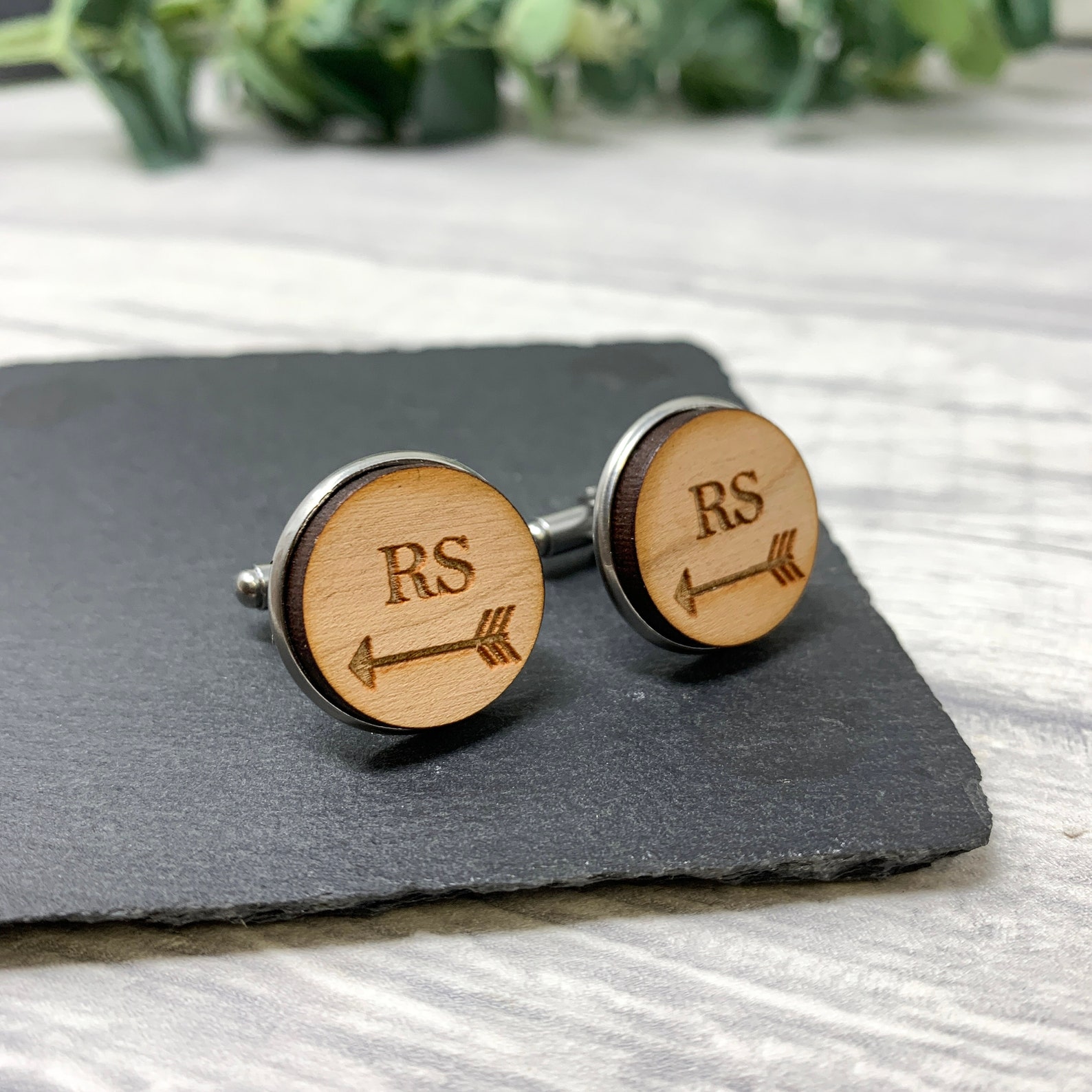 Personalised Wooden Cufflinks Arrow Engraved With Initials / - Etsy UK