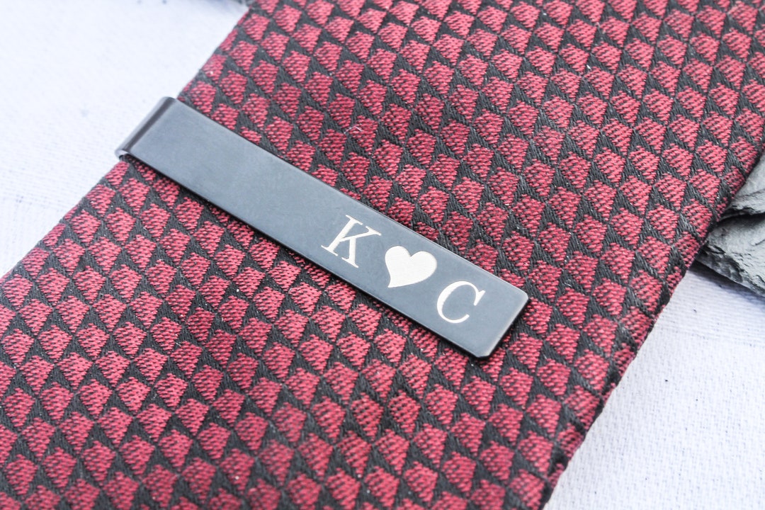Personalised Tie Clip Initials and Heart Available in Silver and Black ...