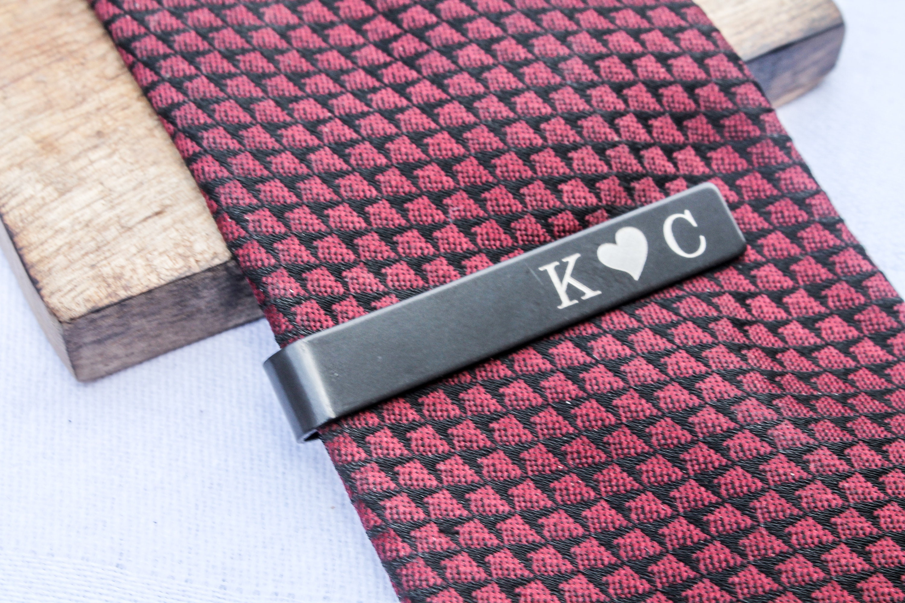 Personalised Tie Clip Initials and Heart Available in Silver | Etsy