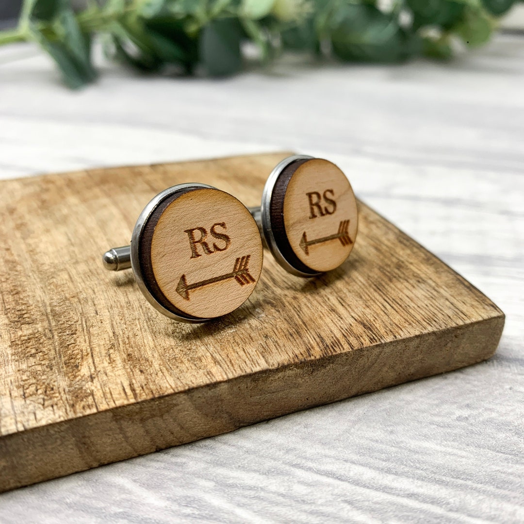 Personalised Wooden Cufflinks Arrow Engraved With Initials / Valentines ...