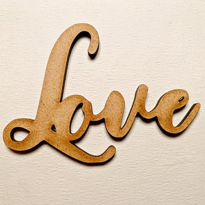 Script Love Wooden Sign Sizes 7.5cm 20cm Height Wall Art Laser Cut Wall ...