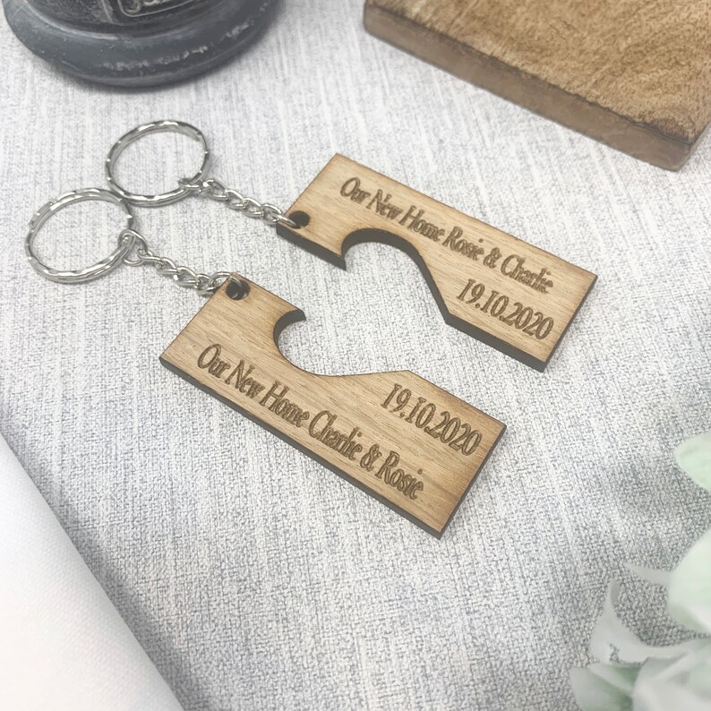 Personalised Home Keyrings With Names & Dates With Heart set - Etsy UK