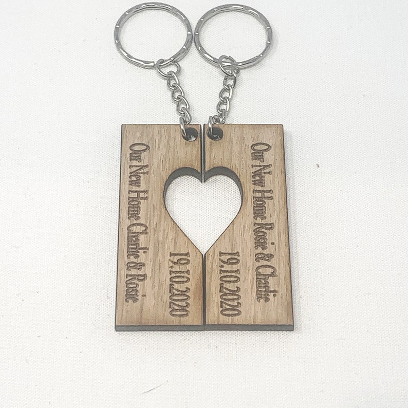 Personalised Home Keyrings With Names & Dates With Heart set - Etsy UK