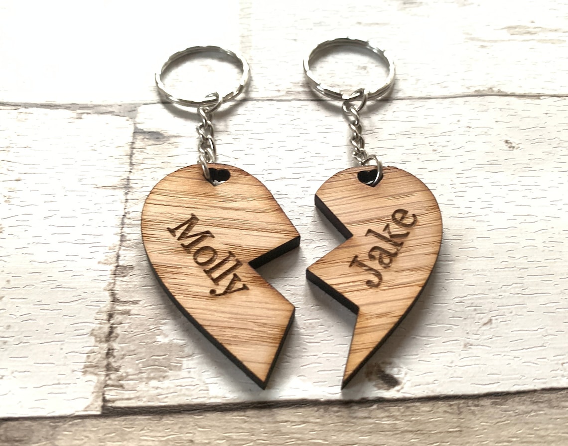 Personalised Wooden Heart Keyring With Engraved Names Can Be - Etsy