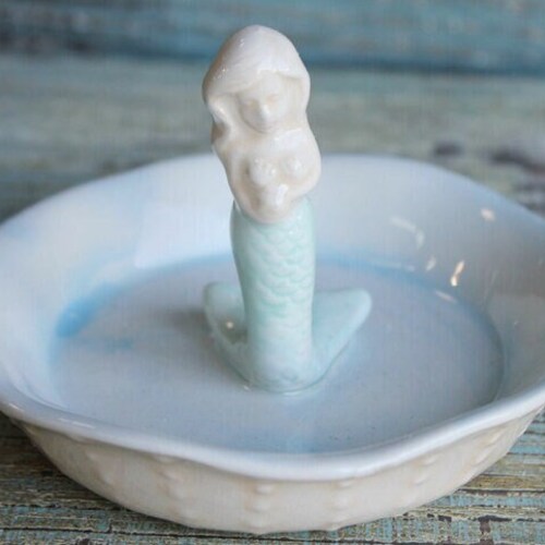 Decoupage Clam Shell Decor Mermaid Wave Art Handmade Ring - Etsy