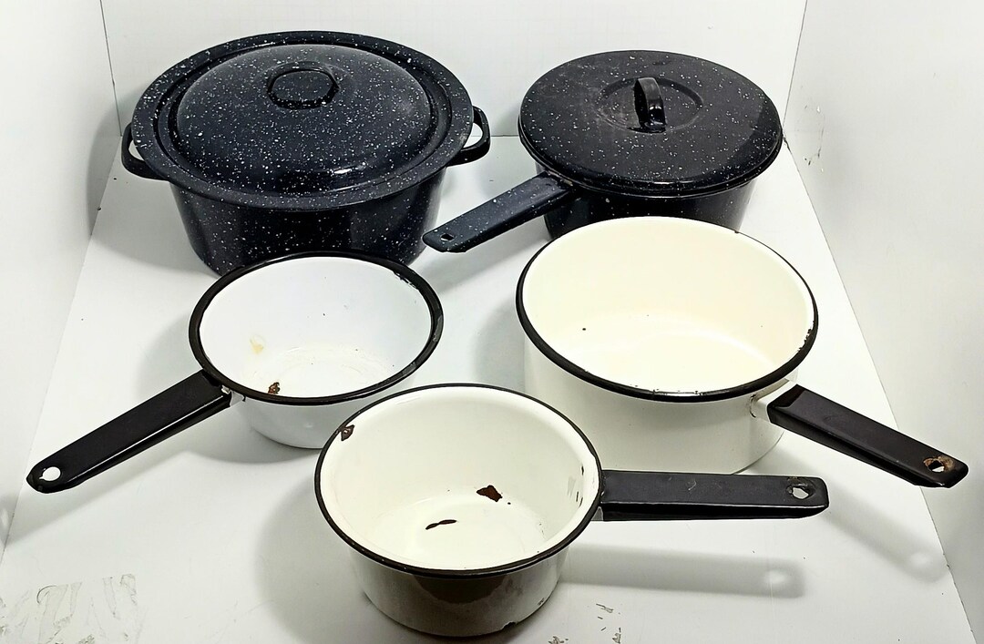 Vtg Granite & Enamel Ware Cook Pots X 5 - Etsy